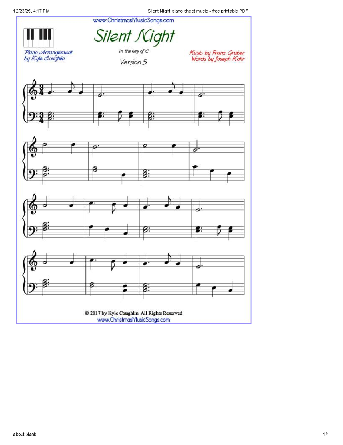 Silent Night piano sheet music - free printable PDF - cultural - Studocu