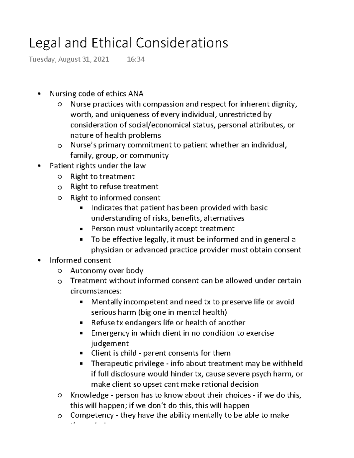 Legal and Ethical Considerations in Nursing Practice (Nursing 101 ...