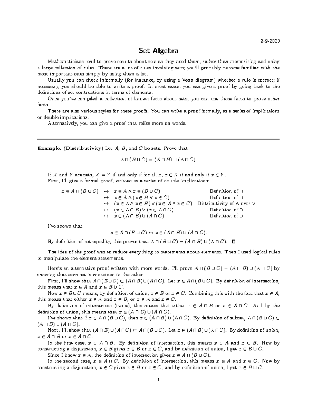 Set Algebra Concepts and Proofs: Calculating Algebraic Relationships ...