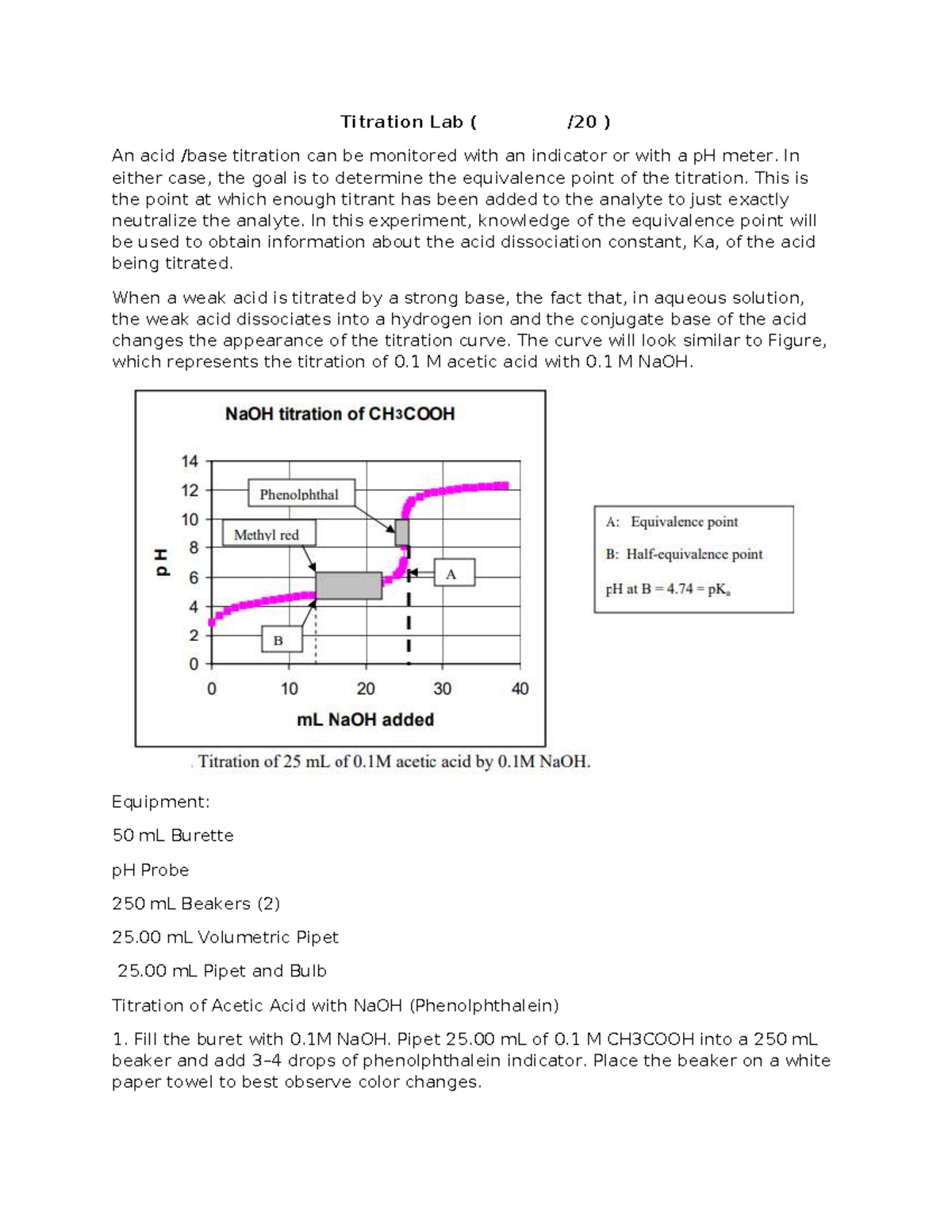 Lab 12: Titration of Acetic Acid with NaOH - Experiment Guide - Studocu