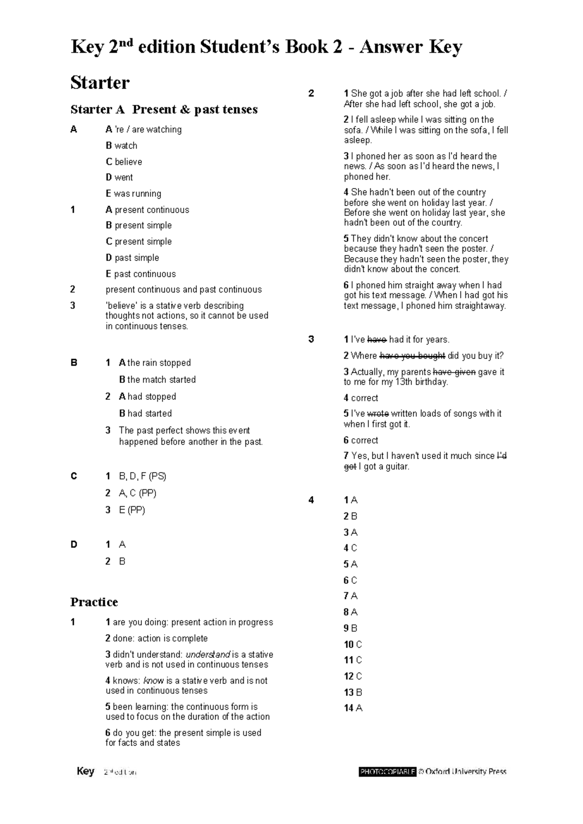 Key 2nd Edition Book 2 Answer Key - Comprehensive Guide to Tenses and ...