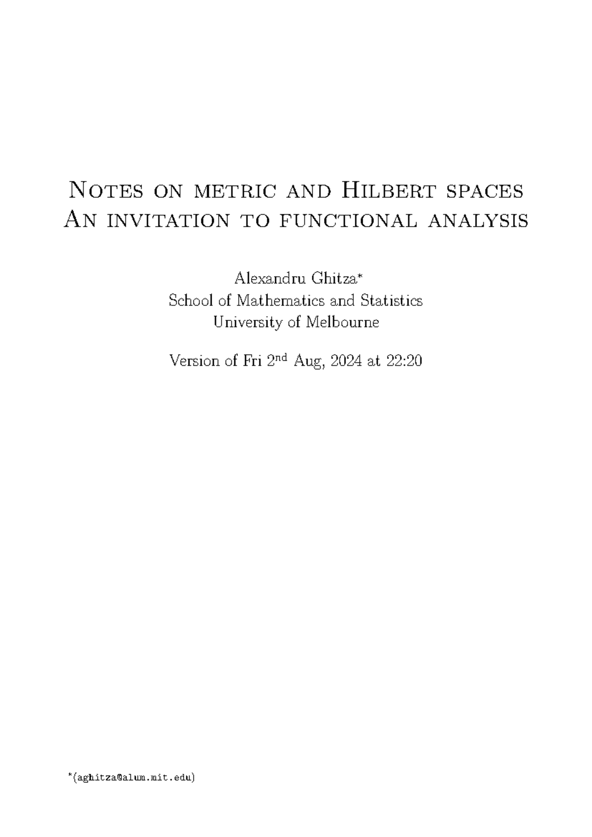 Notes on Metric and Hilbert Spaces: MAST30026 Lecture Insights - Studocu