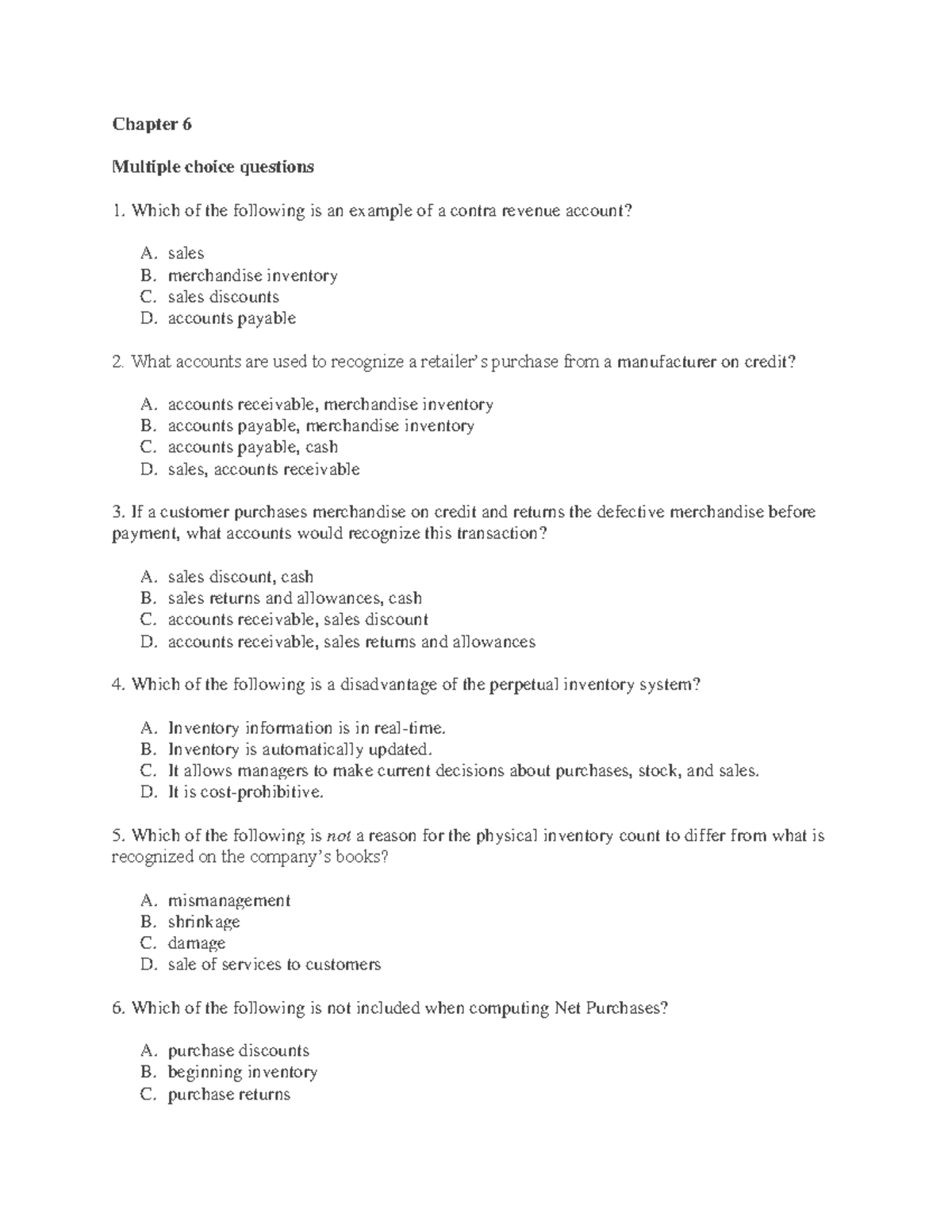 Exercise Chapter 6: Multiple Choice Questions & Journal Entries - Studocu