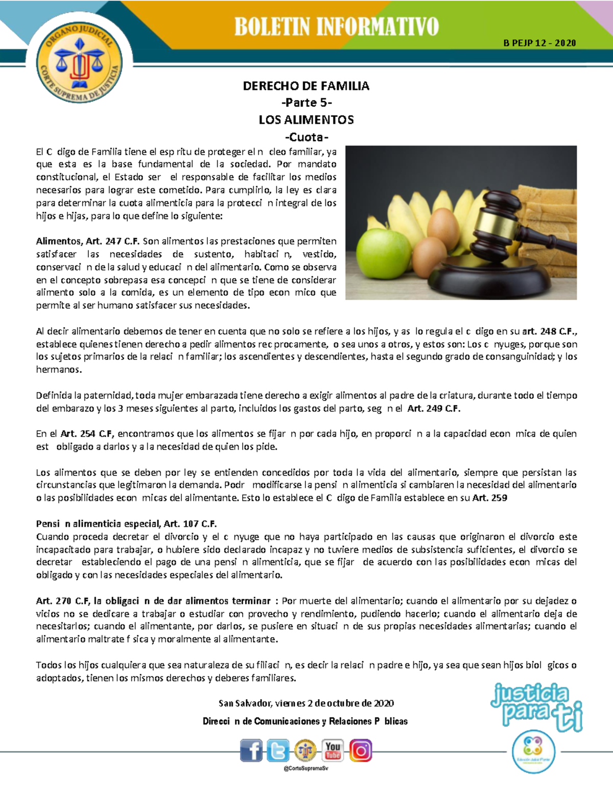 B PEJP 12 2020 DERECHO DE FAMILIA: Análisis de los Alimentos y su ...