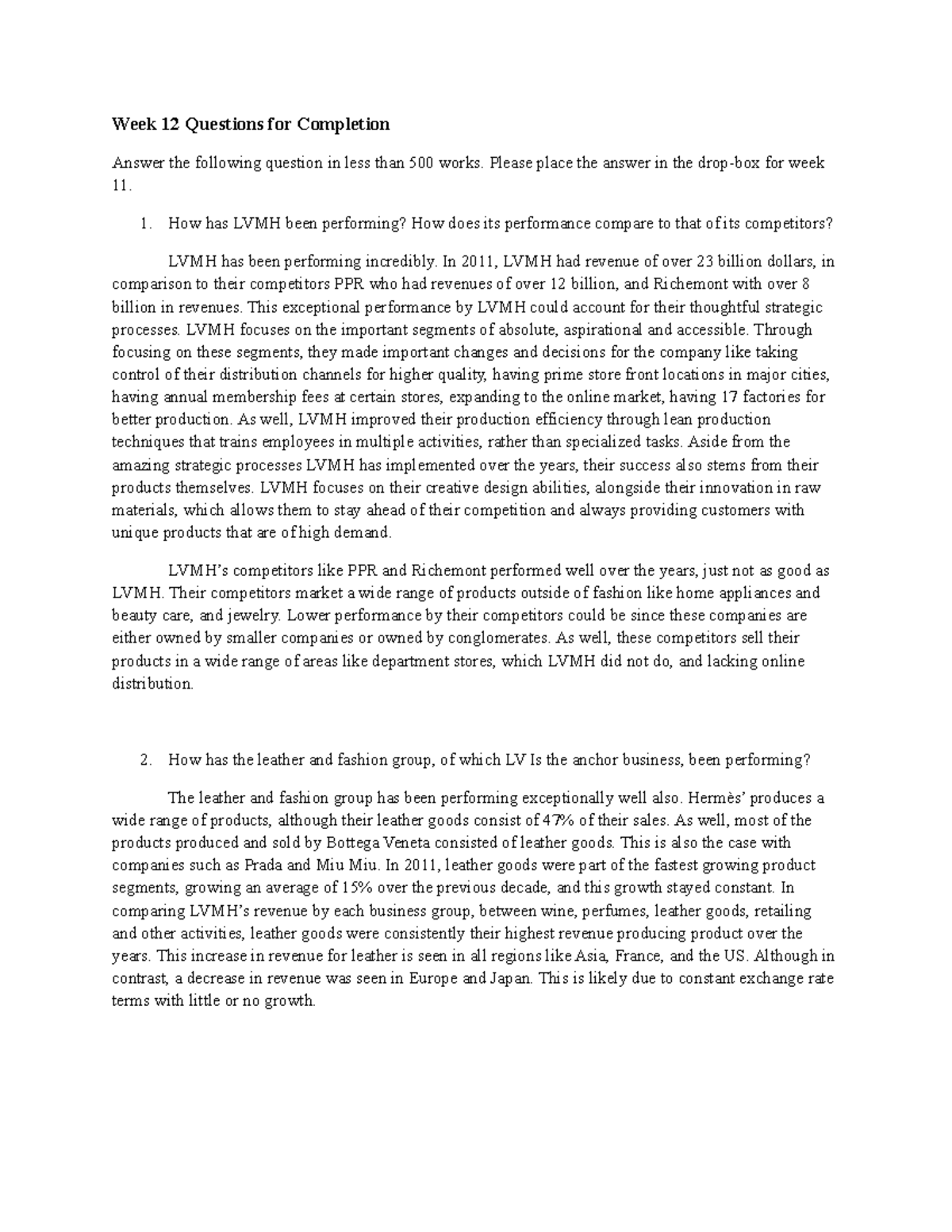 Week #12 Q B7000 - Weekly questions+answers. - Week 12 Questions for ...