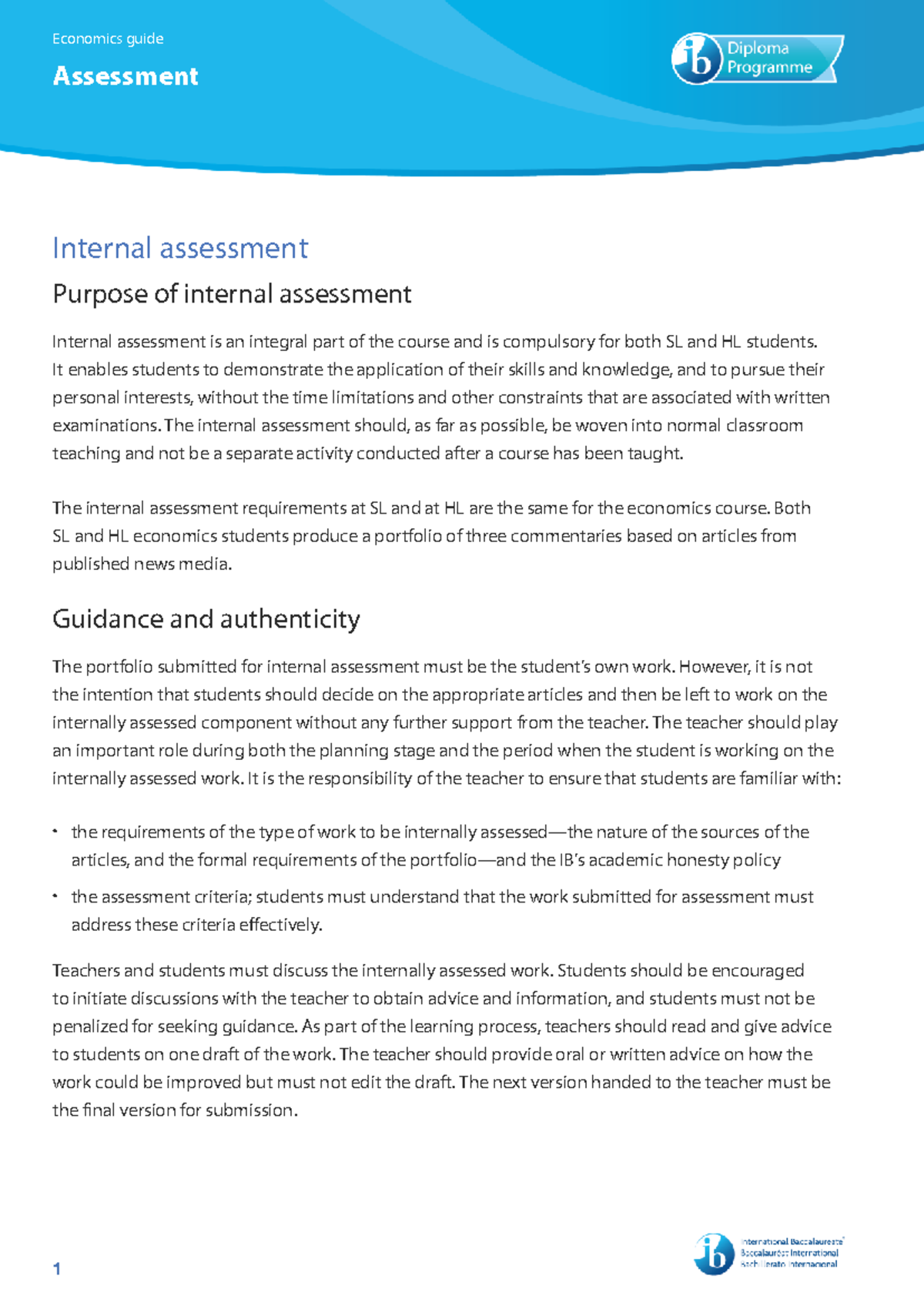 Economics Guide: Internal Assessment for SL & HL Students - Studocu