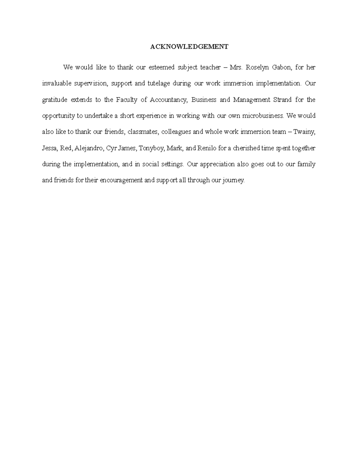 Acknowledgement and Dedication Sample for Research Study - Studocu