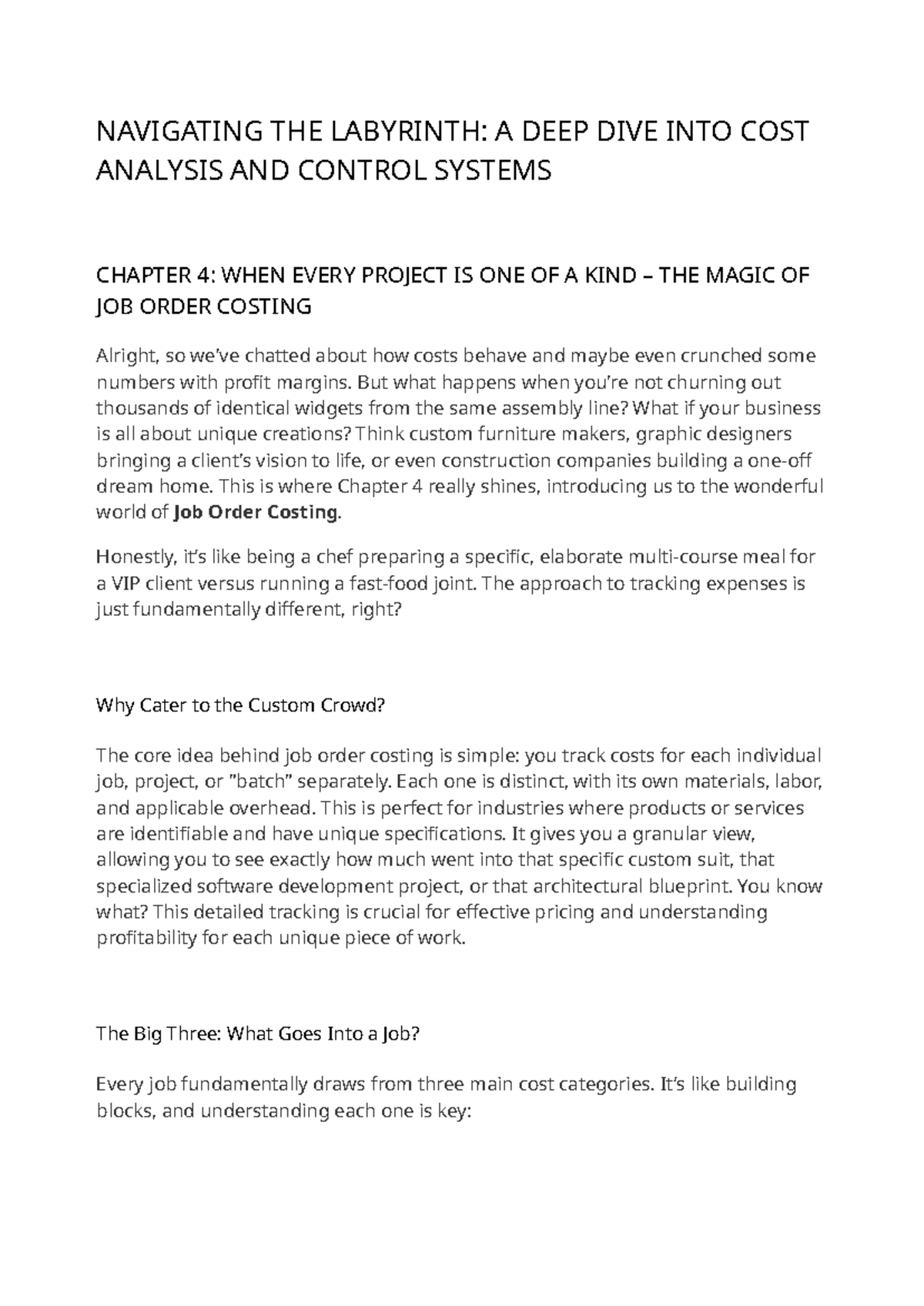 Chapter 4: The Magic of Job Order Costing in Cost Analysis (ACC 101 ...