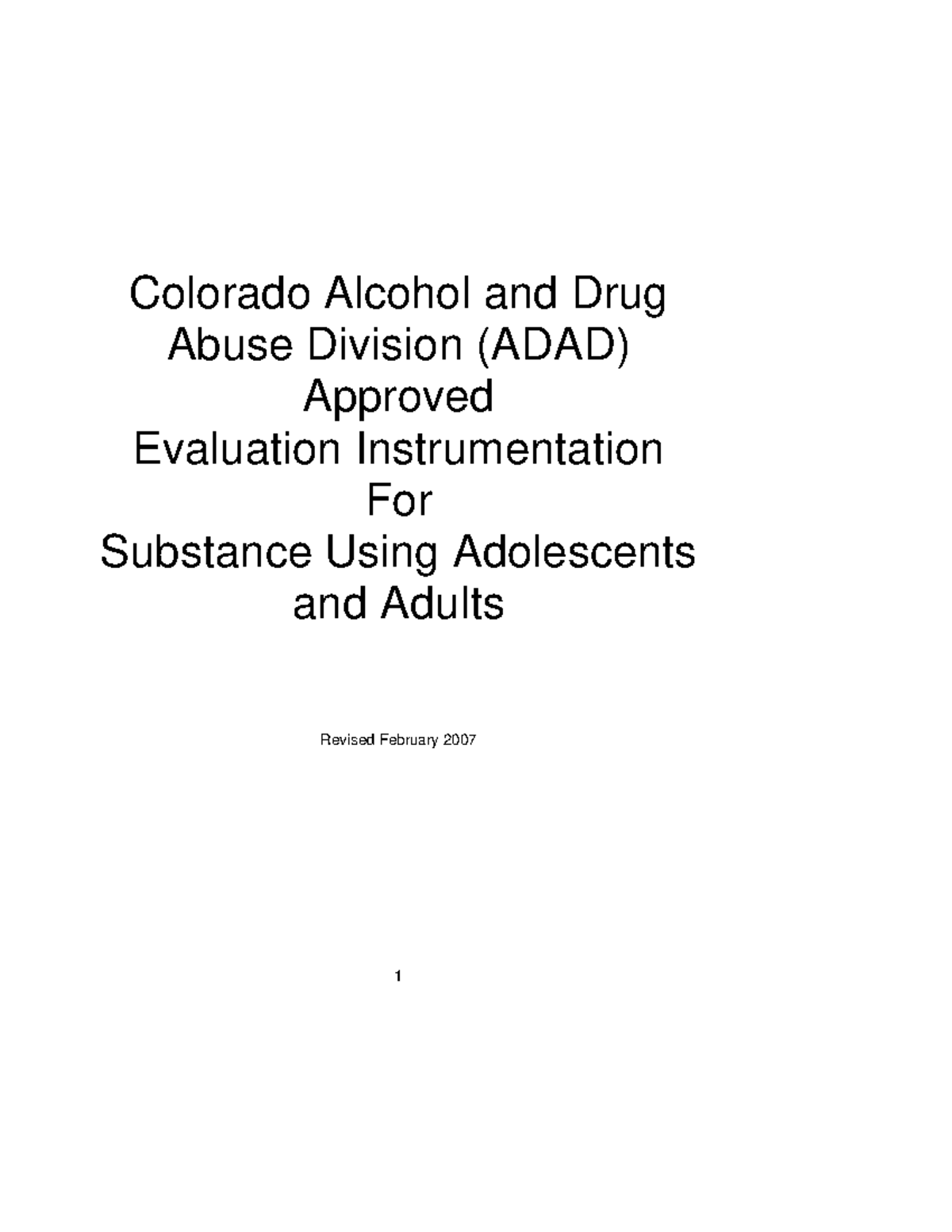 ADAD Approved Evaluation Tools for Substance Use Assessment - Studocu