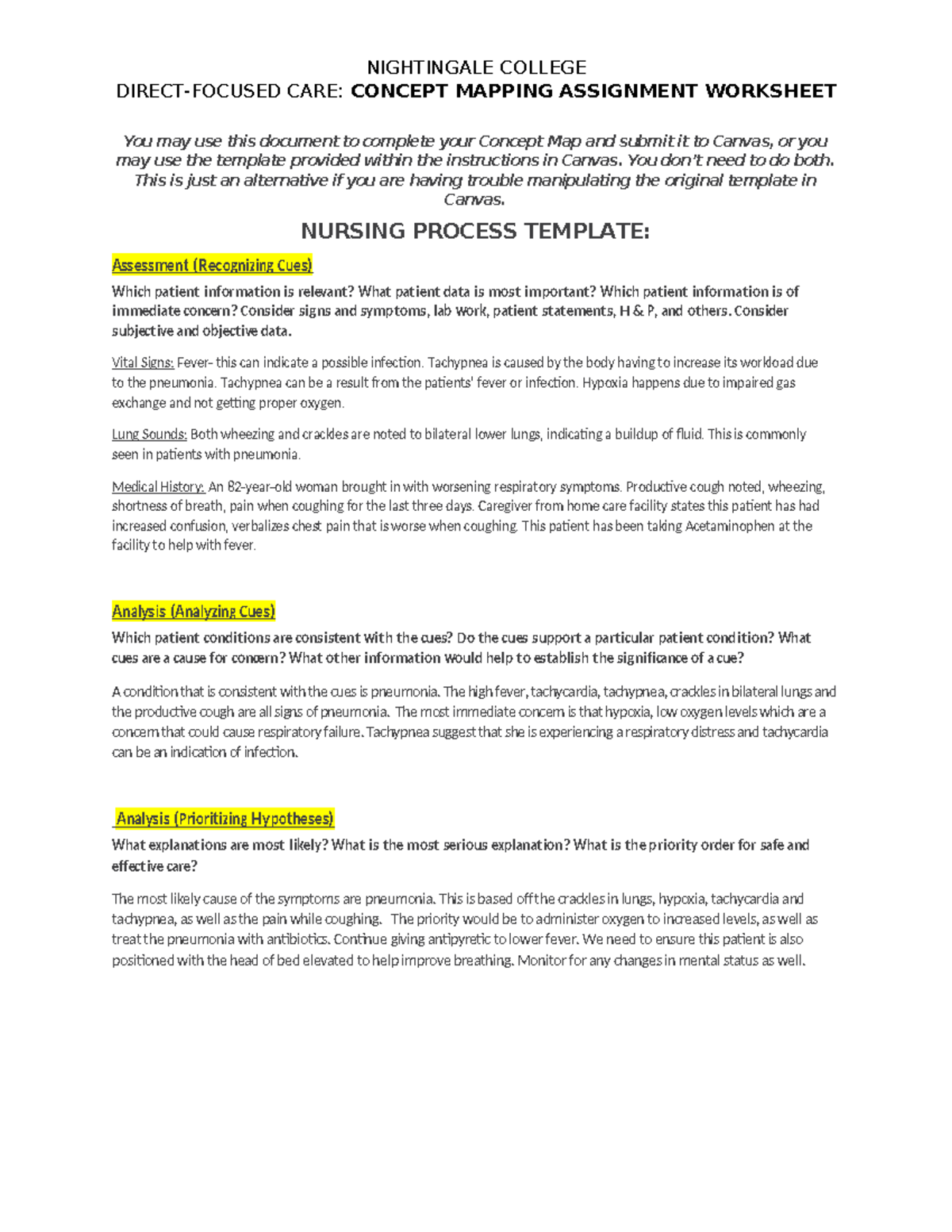 NIGHTINGALE COLLEGE CARE: CONCEPT MAPPING ASSIGNMENT ON PNEUMONIA - Studocu