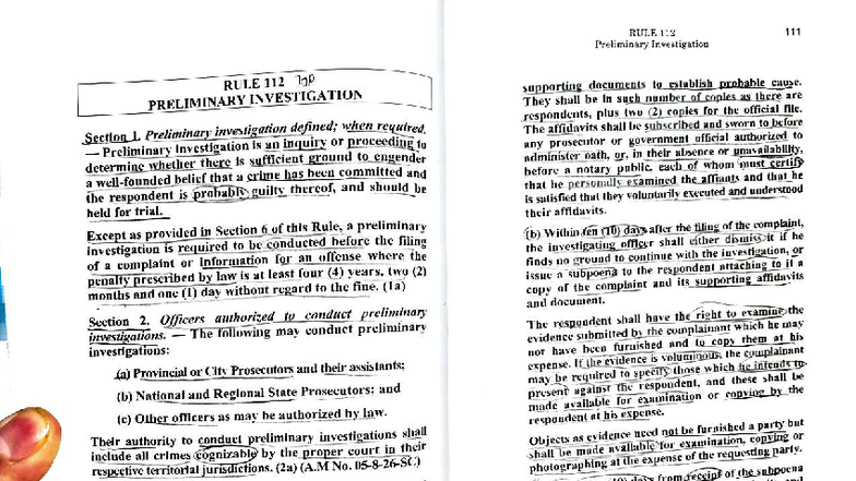RULE 112: Annotated Guide to Preliminary Investigation Procedures - Studocu