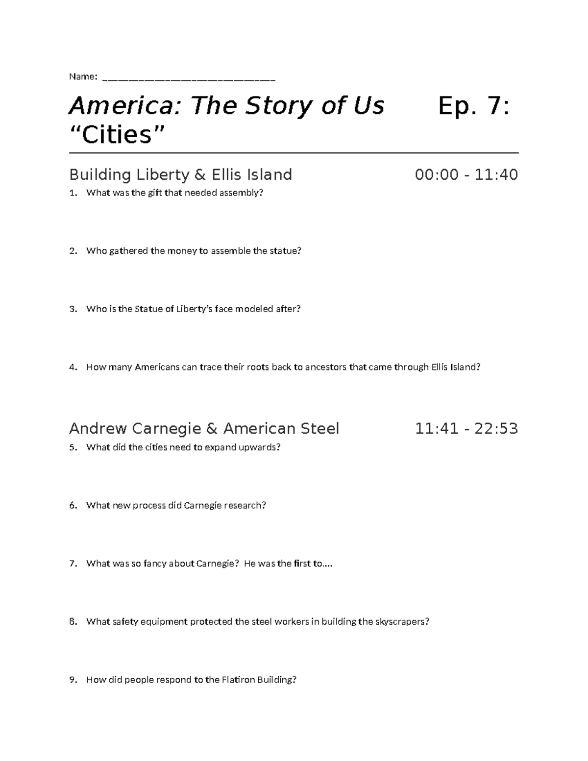 America: The Story of Us - Cities Guided Notes (Ep. 7) - Studocu