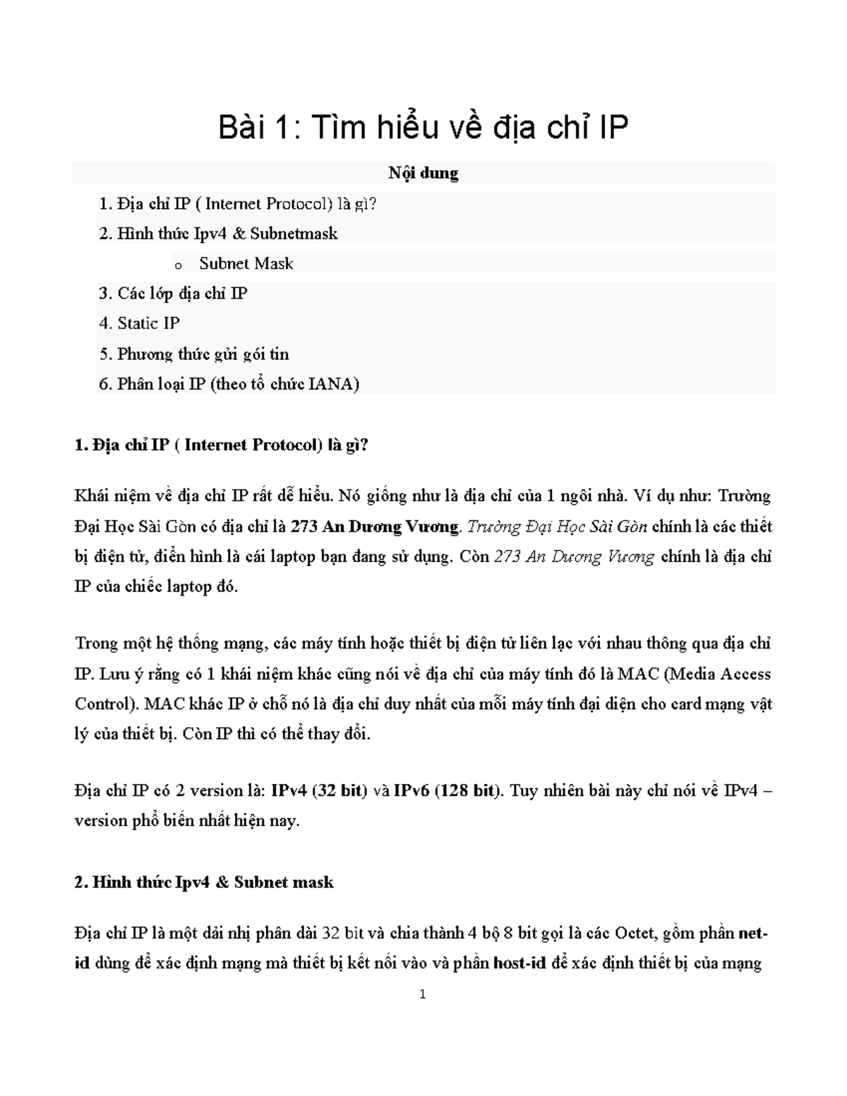 Cách Chia Mạng Con và Địa Chỉ IP - Bài 1: Tìm Hiểu về IP - Studocu