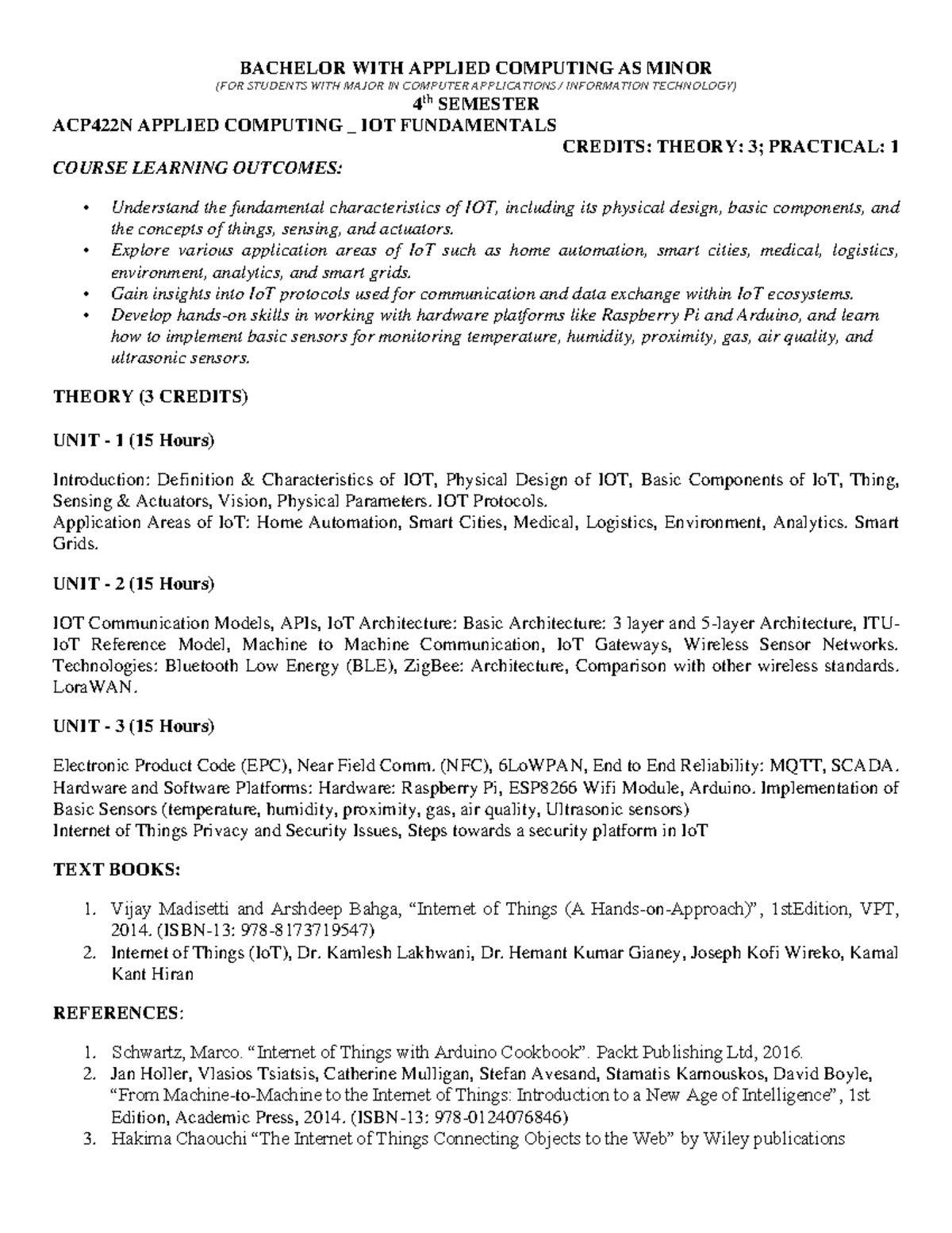 Applied IOT syllabus 4th sem - BACHELOR WITH APPLIED COMPUTING AS MINOR ...