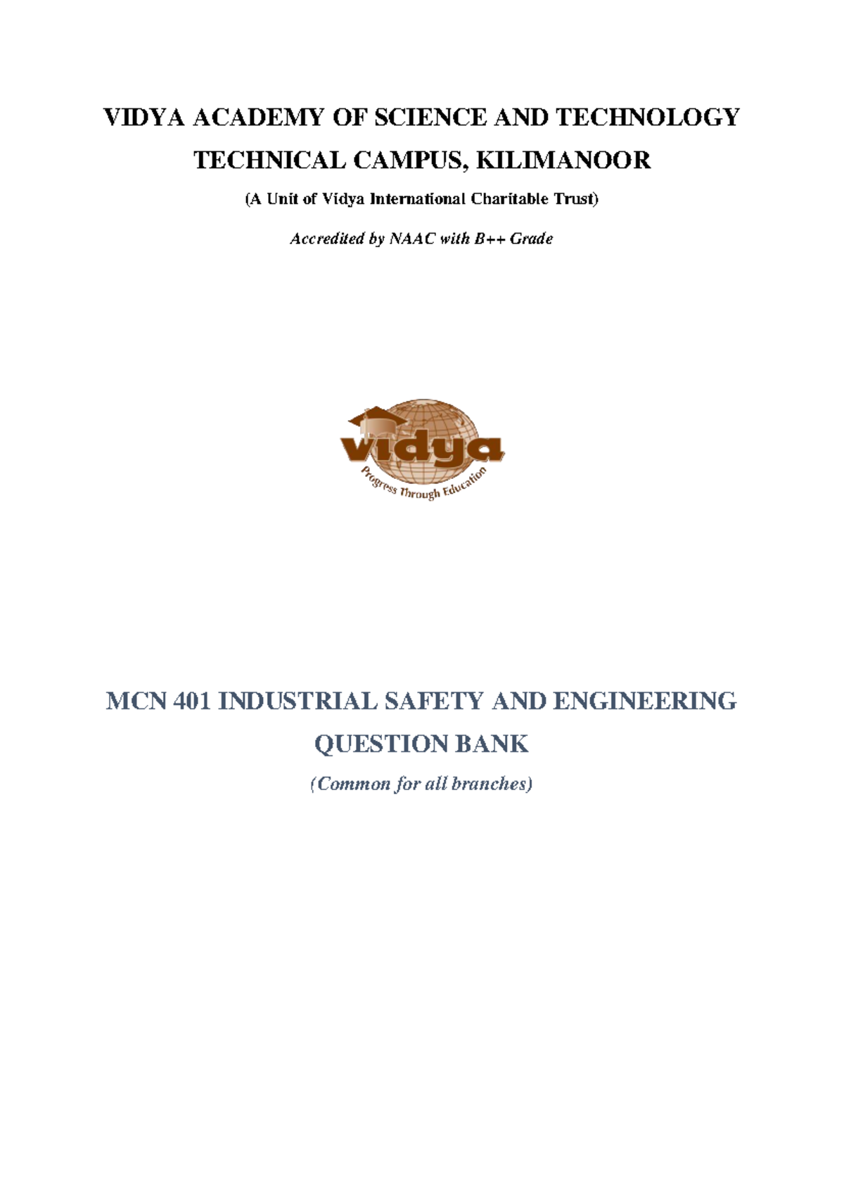 MCN 401 - Industrial Safety & Engineering Important Questions - Trace ...