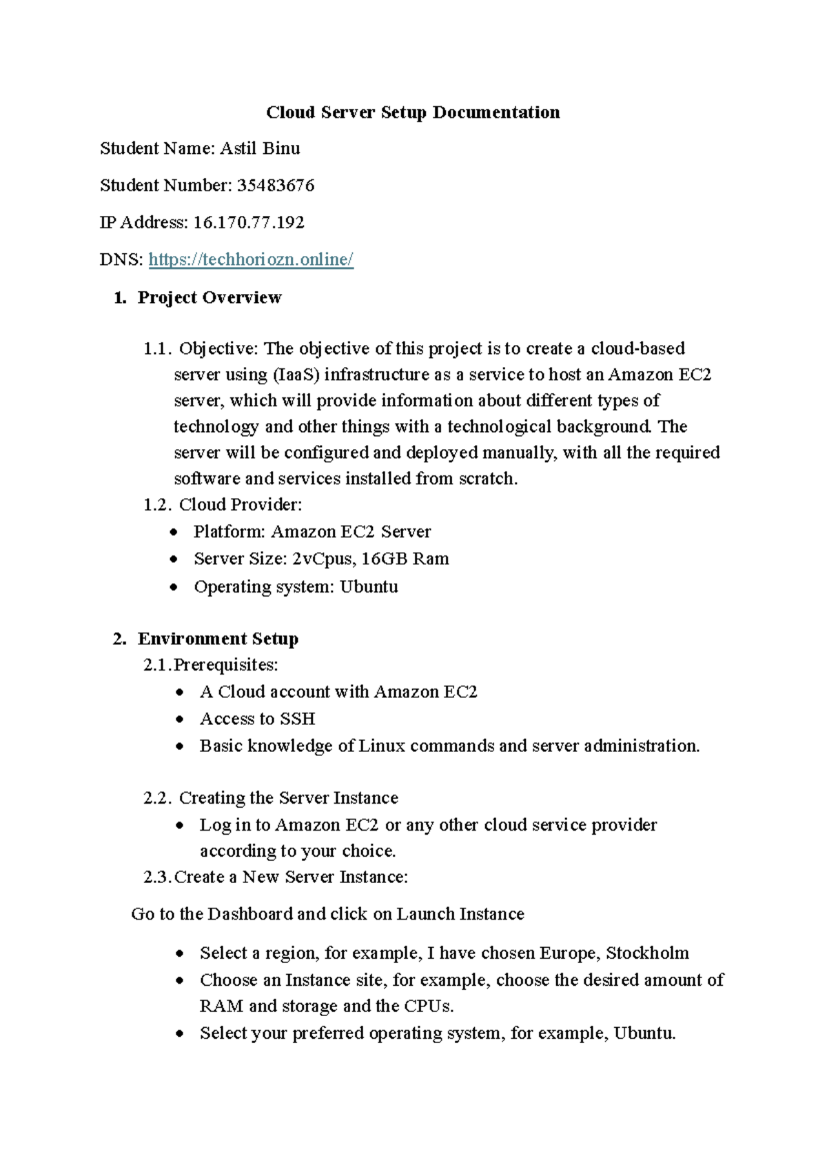 Cloud Server Setup Guide for IaaS on Amazon EC2 - Studocu