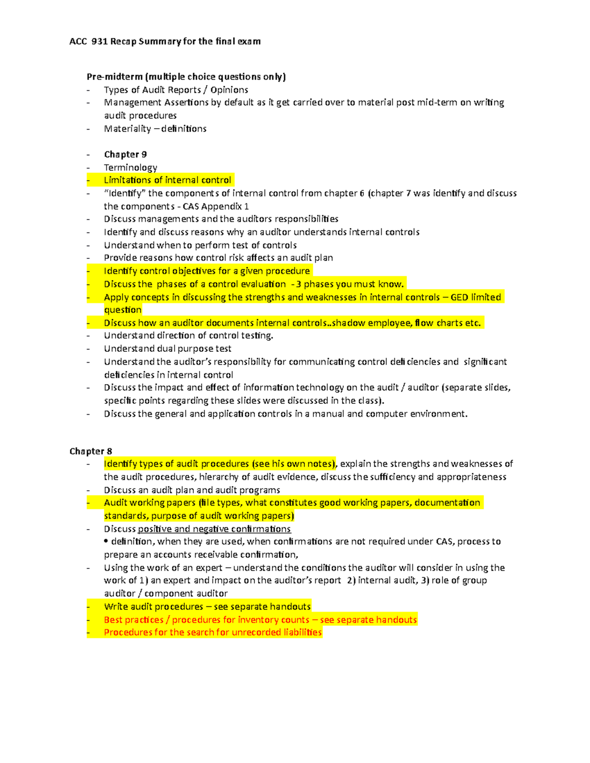 ACC 931 Final Exam Recap Summary: Key Concepts and Chapters - Studocu