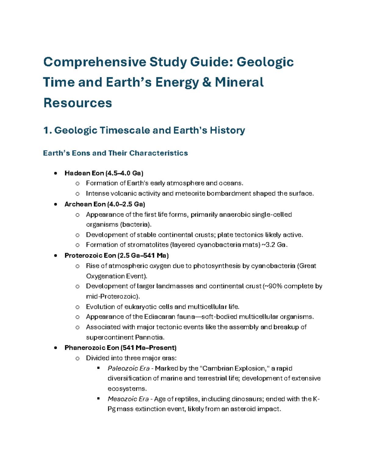 Comprehensive Study Guide: Geologic Time & Resources - Studocu
