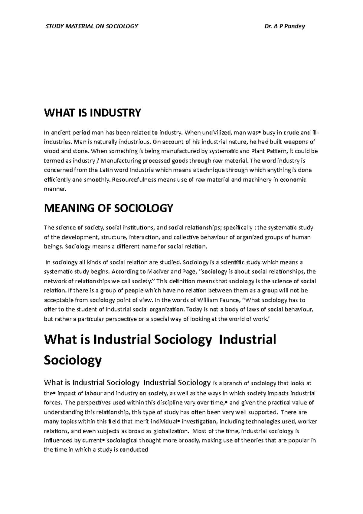 Industrial Sociology (Course Code) - Key Concepts and Scope Overview ...