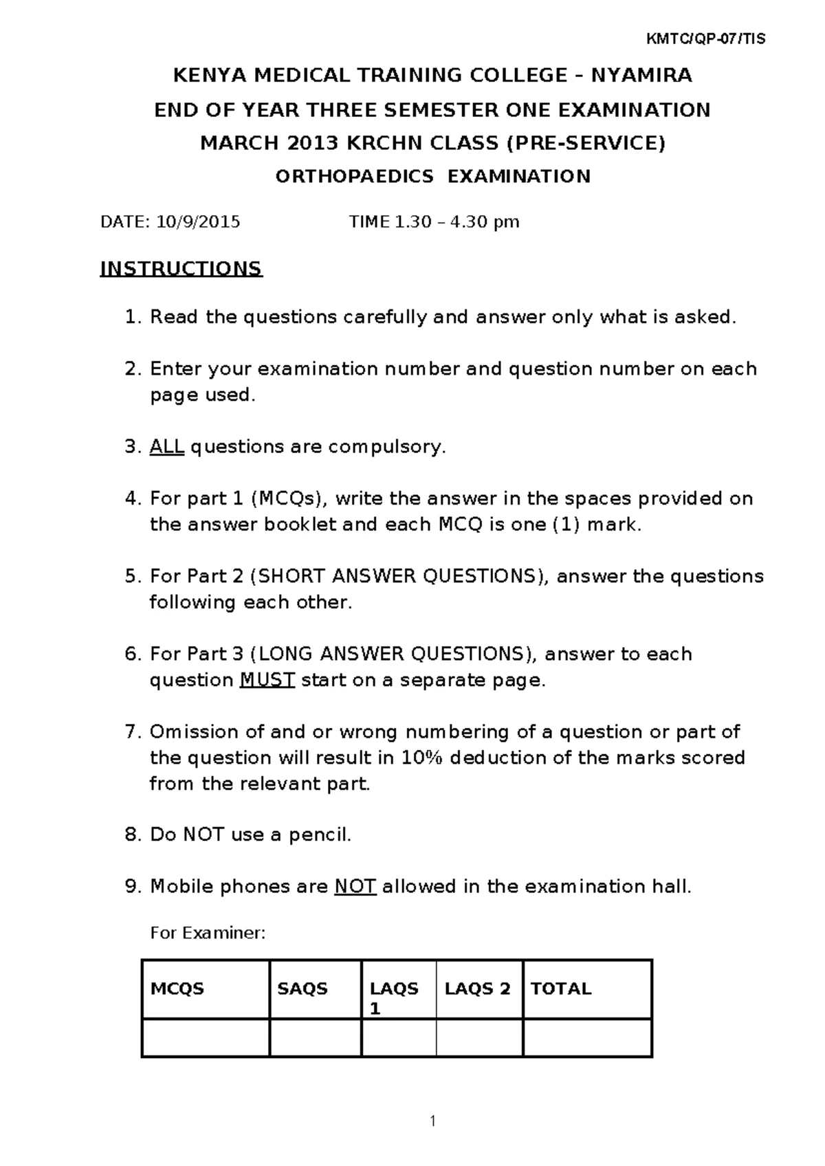 Orthopaedics-1: End of Year Exam Notes - March 2013 (KRCHN Class) - Studocu