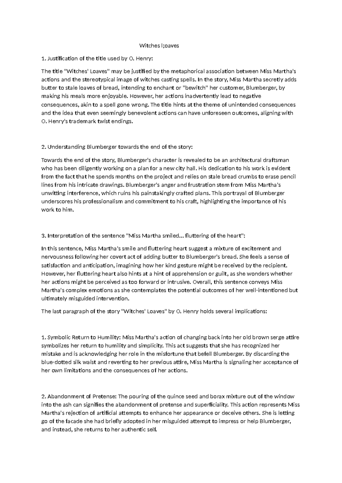 ENG 101: Analysis of O. Henry's "Witches' Loaves" and Kipling's "If ...
