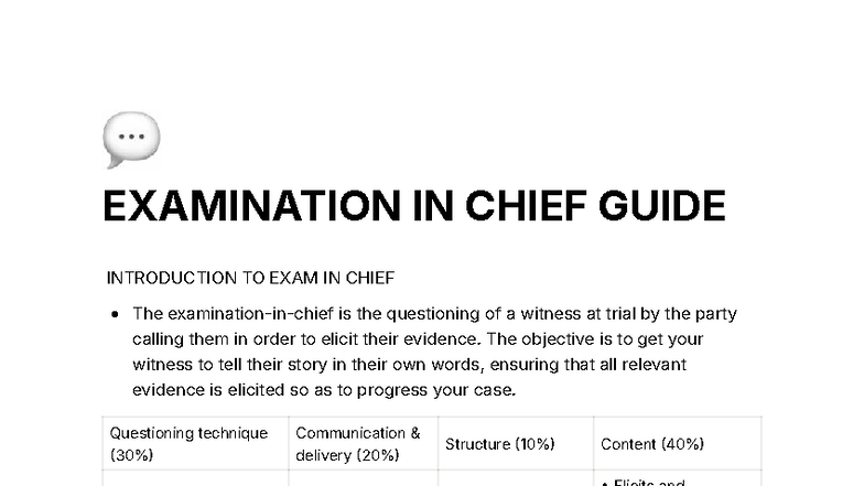 Examination in Chief Guide: Techniques and Best Practices - Studocu