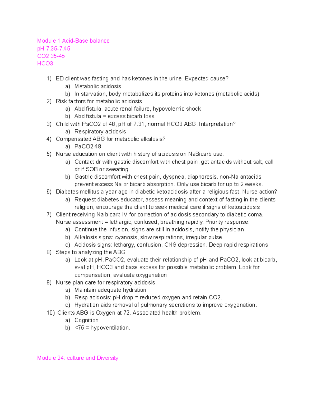 Final Exam Practice Questions for Nursing Modules 1-31 - Studocu