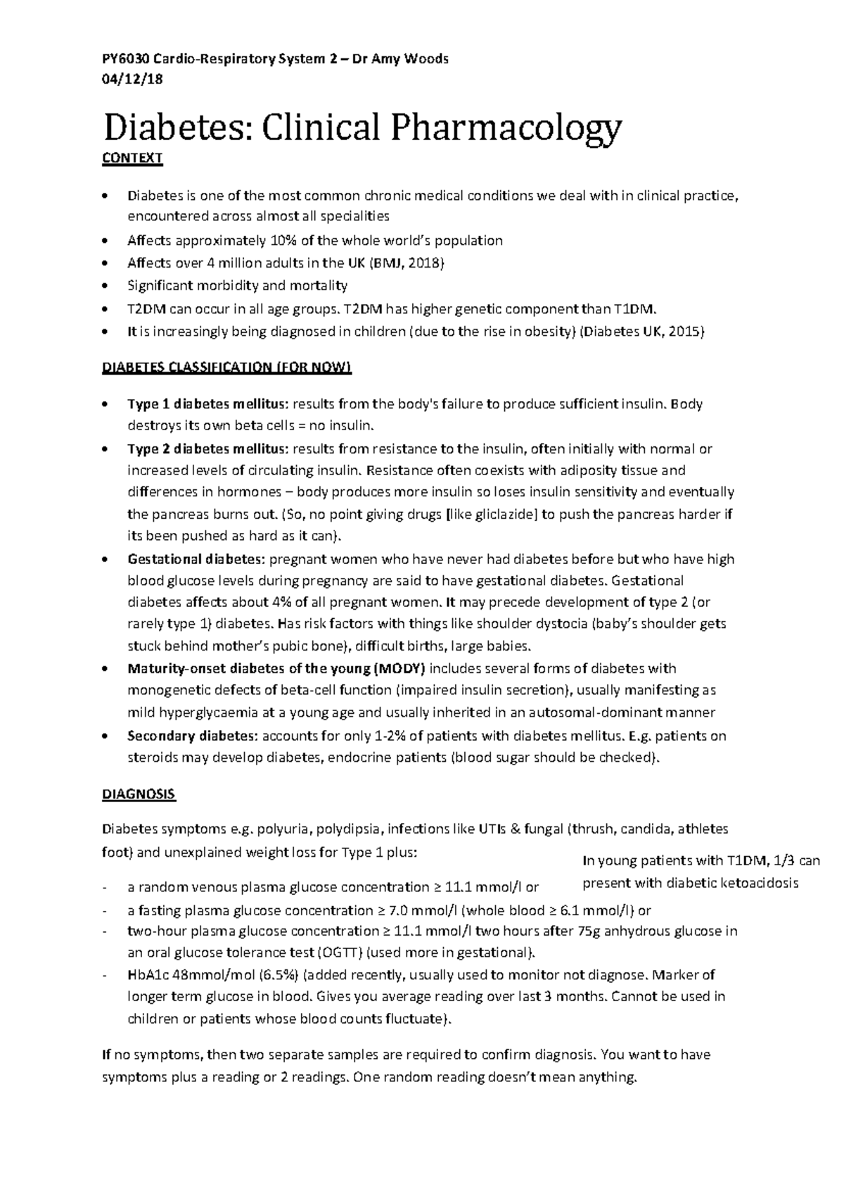 Diabetes Clinical Pharmacology Notes (04/12/18) - Studocu