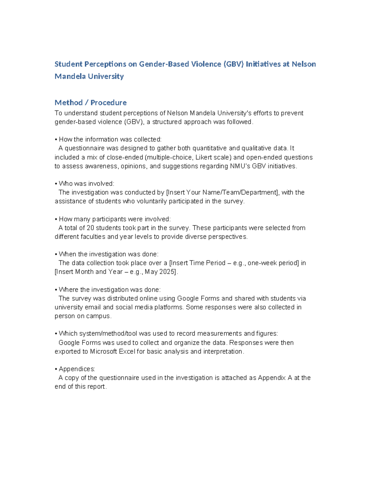 NMU GBV Initiatives Report: Methodology & Findings - Studocu