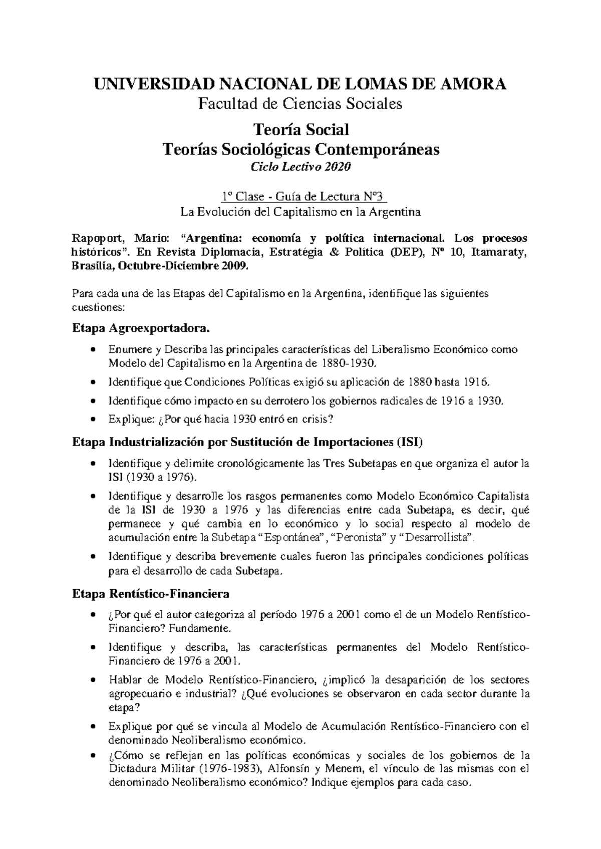 Teoría Social: Guía de Lectura Nº3 sobre Capitalismo en Argentina ...