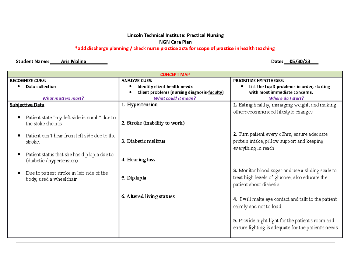NGN Practical Nursing Care Plan Template - Discharge Planning Guide ...