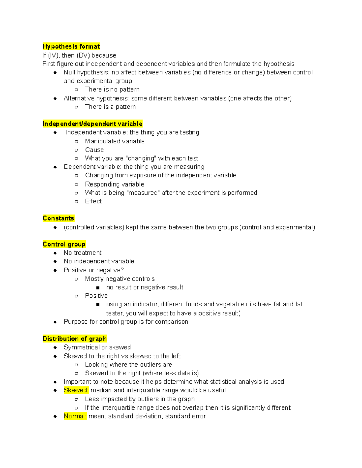 Biology 101: Hypothesis Formulation & Statistical Graph Analysis - Studocu