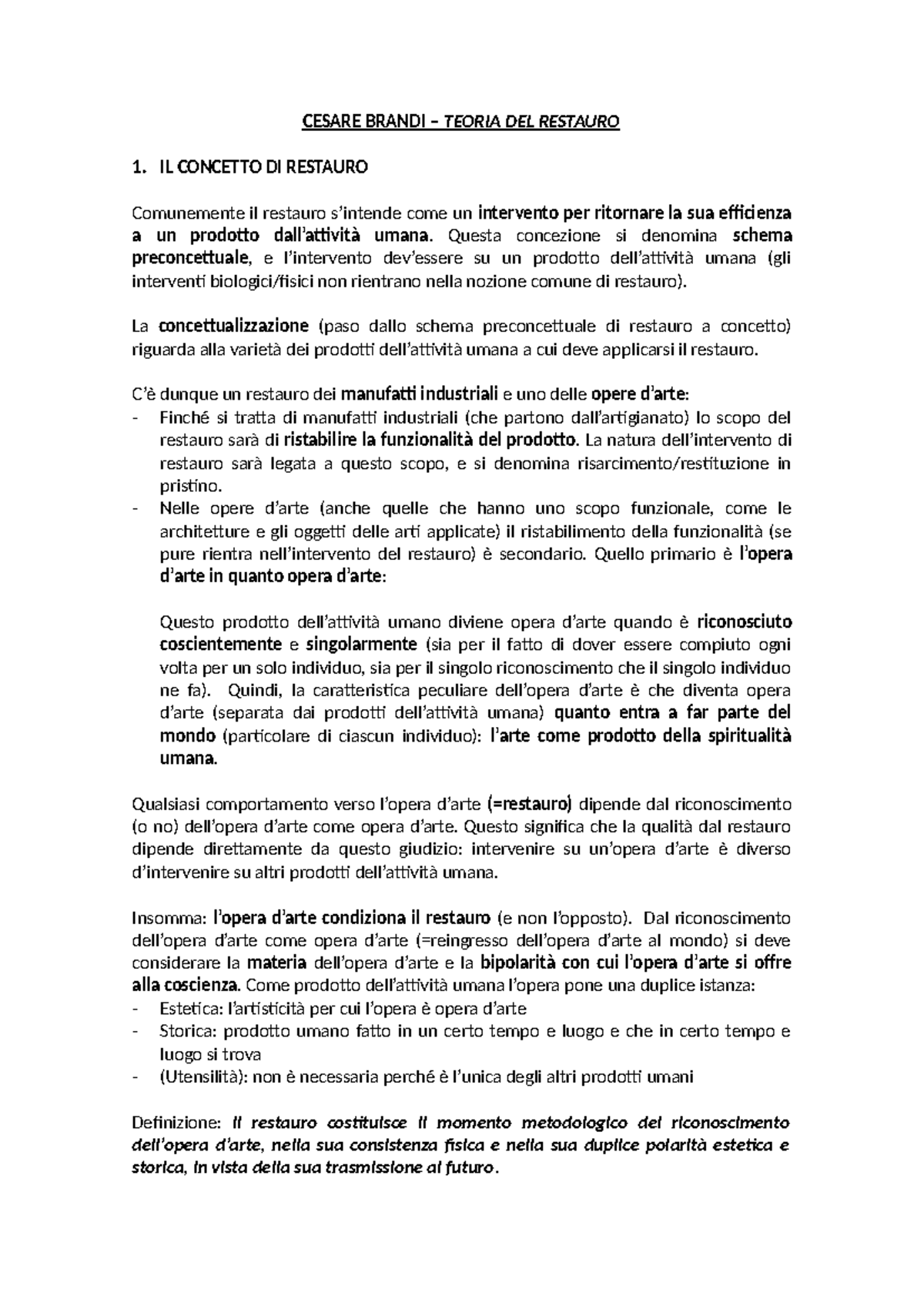 CESARE BRANDI - TEORIA DEL RESTAURO: CONCETTI E PRINCIPI FONDAMENTALI ...
