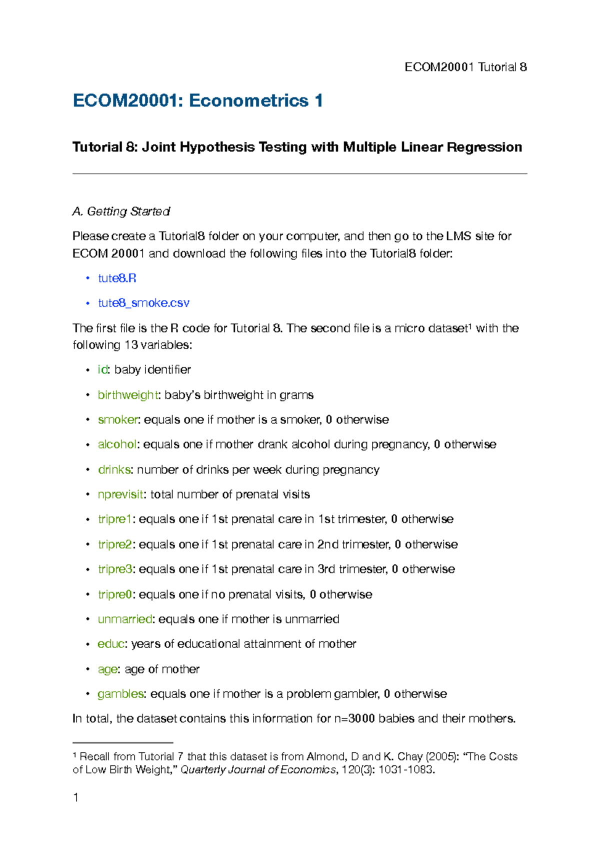 ECOM20001 Tutorial 8: Joint Hypothesis Testing in Regression - Studocu