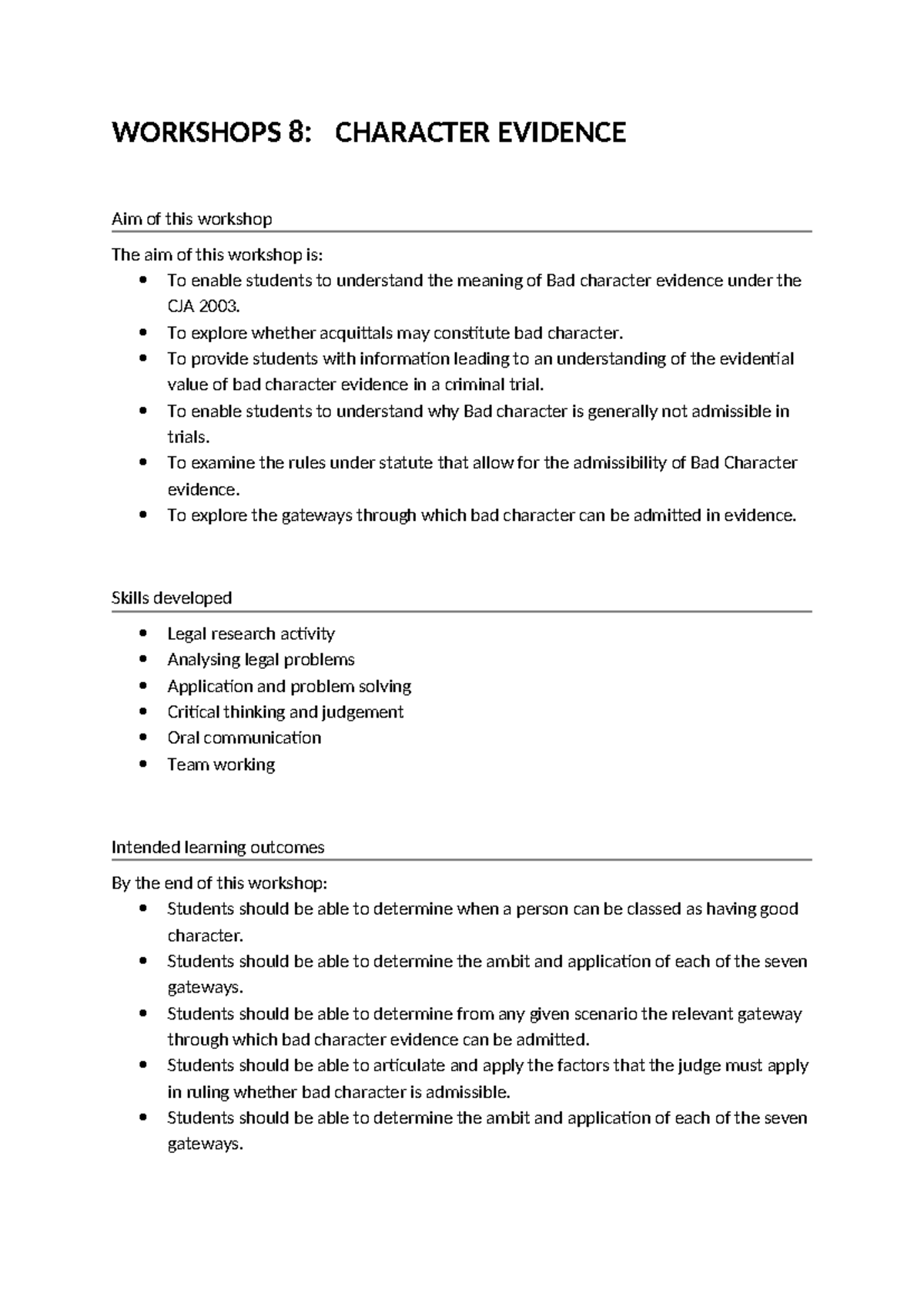 Workshops 8: Understanding Bad Character Evidence in Criminal Trials ...
