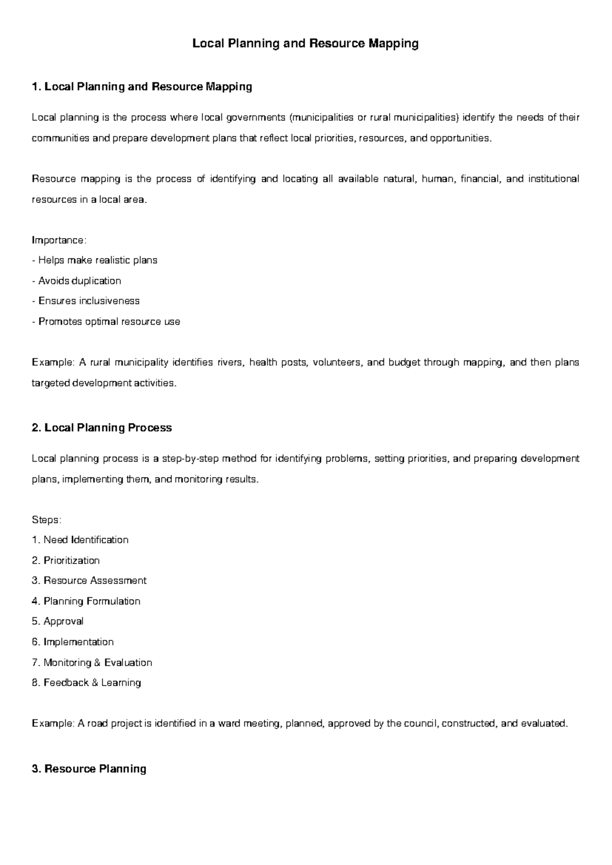 Extended Local Planning and Resource Mapping MPA TU - Studocu