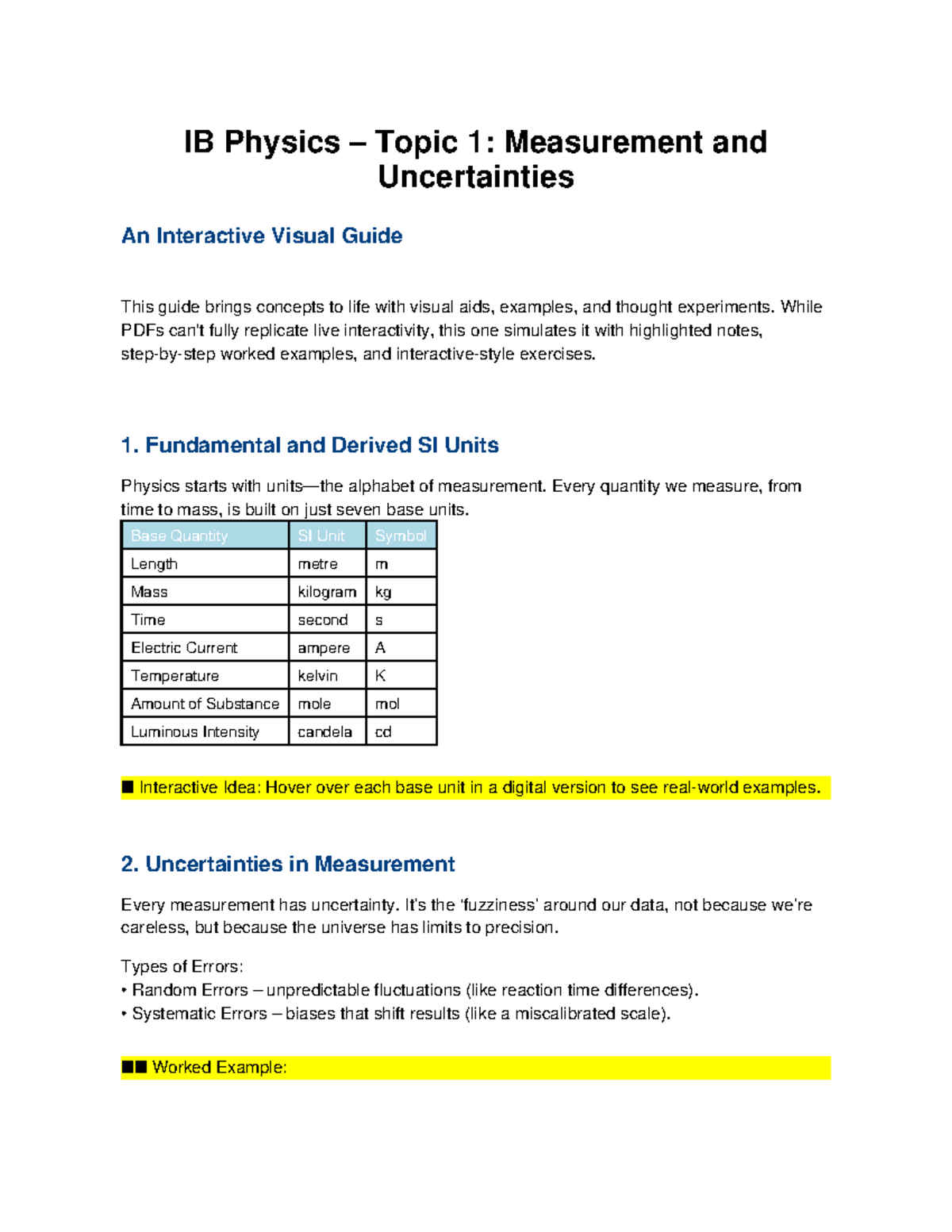 IB Physics Topic 1: Measurement & Uncertainties Guide - Studocu