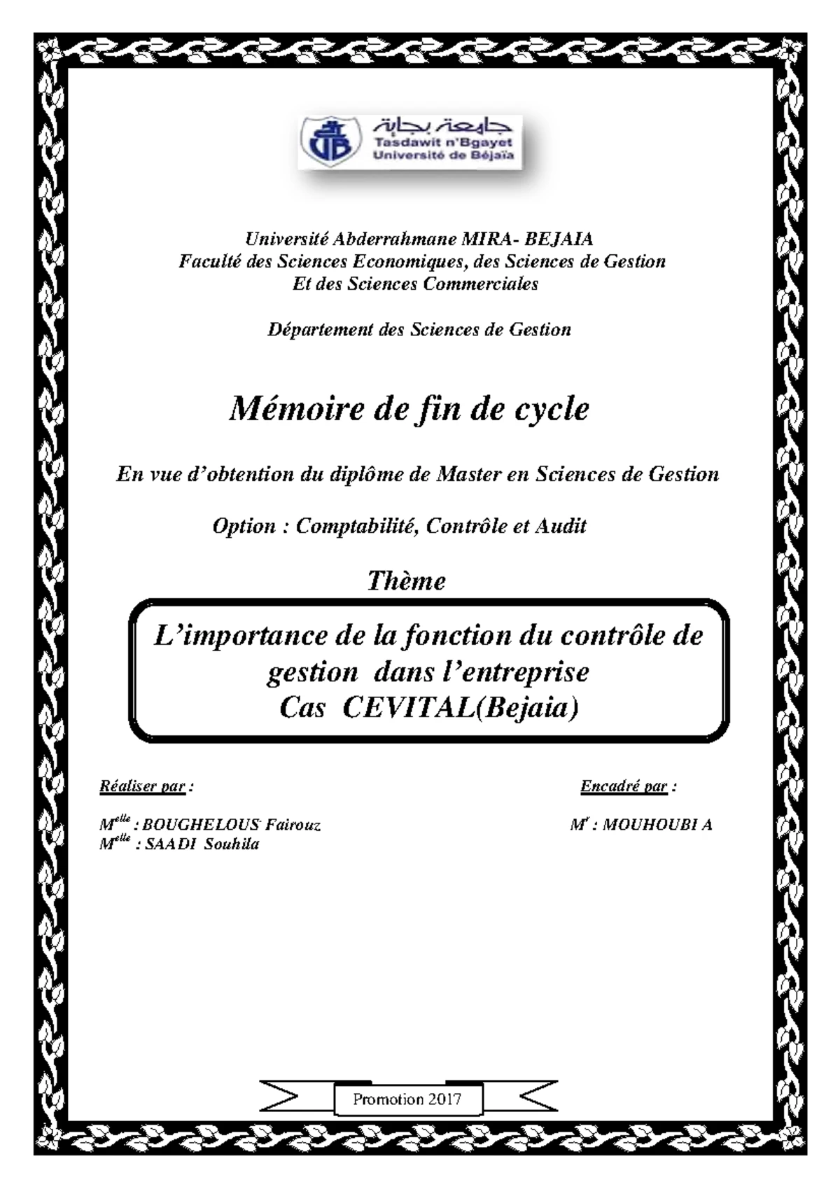 PFE Application du contrôle de Gestion dans les entreprises marocaines - Institut Supérieur de ...