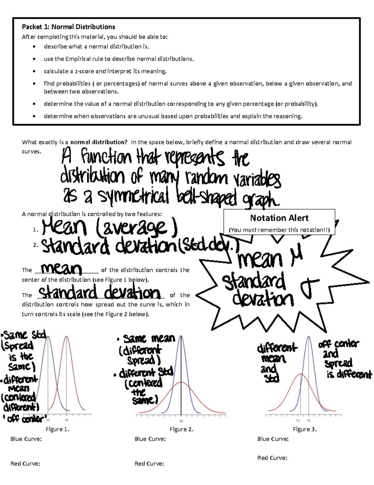 Packet 1: Understanding Normal Distributions - STA 205 Insights - Studocu