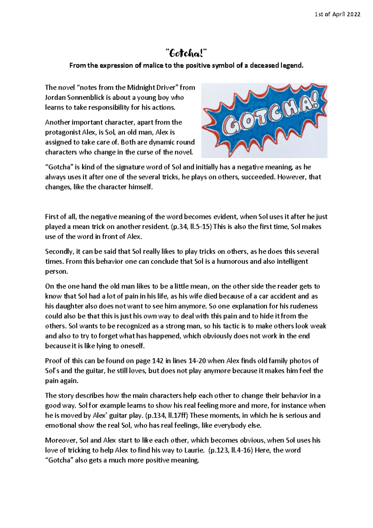 ENG101 - Essay Notes on "Gotcha!" from The Midnight Driver - Studocu