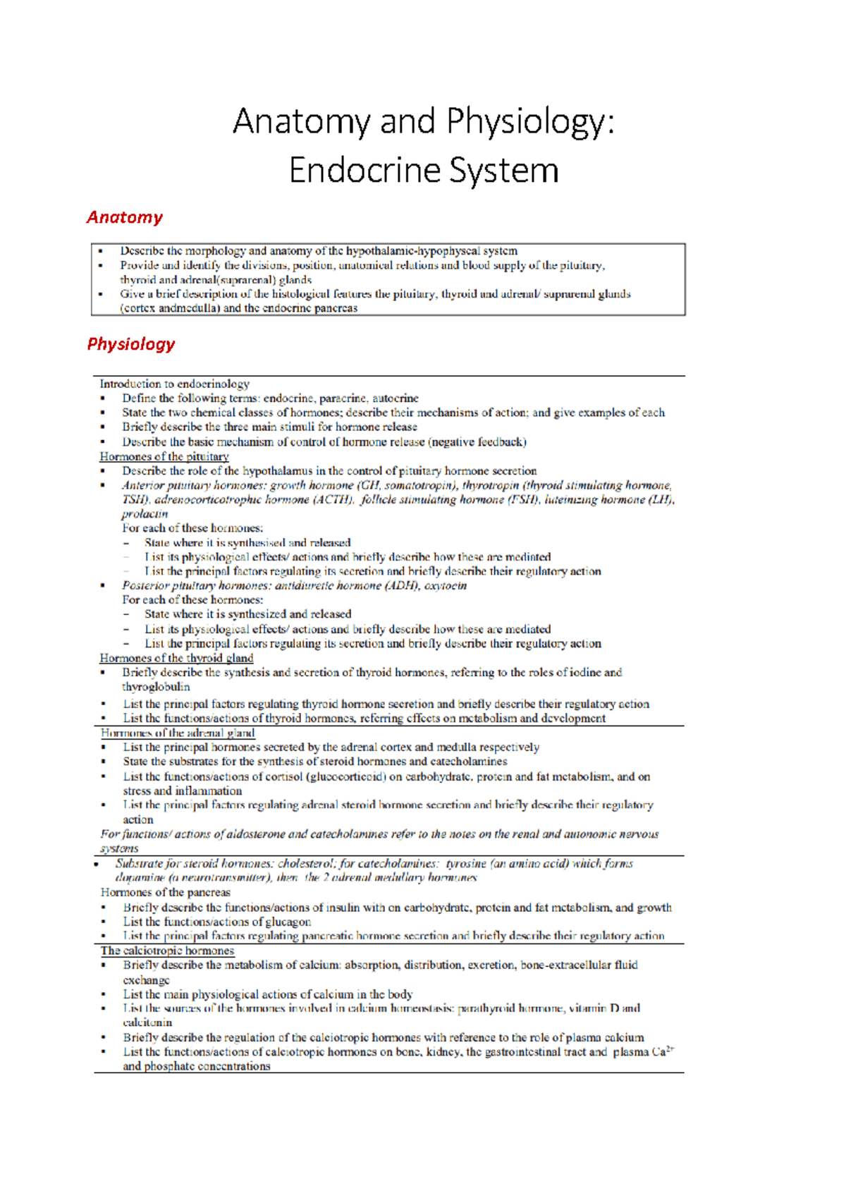 Endocrine System Anatomy & Physiology - WAPT Study Notes - Studocu