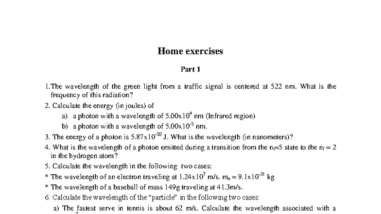 Exercises Part 1: Quantum Mechanics & Electron Configurations - Studocu
