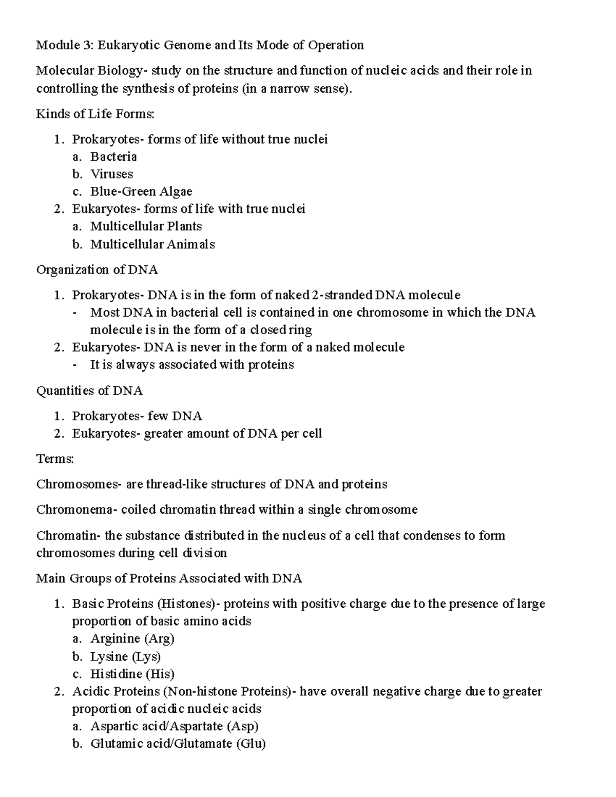 Bio Module 3 - Module 3: Eukaryotic Genome and Its Mode of Operation Molecular Biology- study on ...