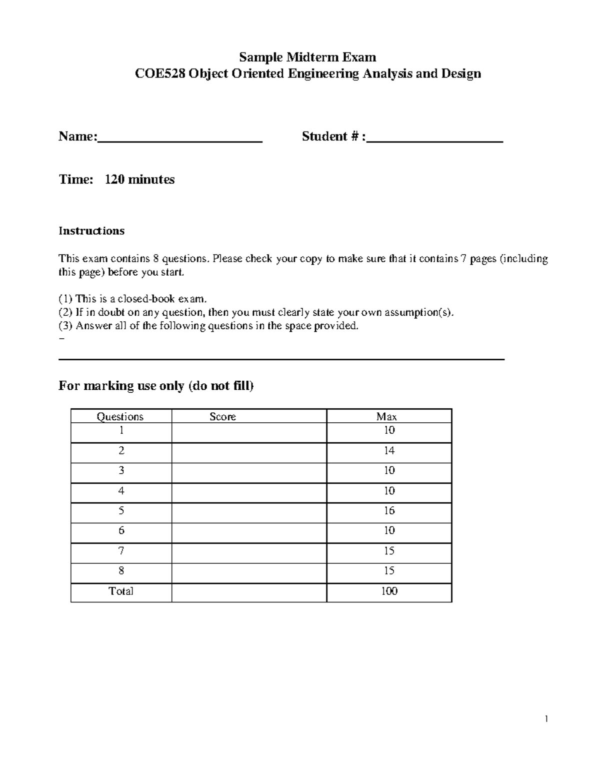 Midterm exam COE528 object oriented engineering analysis and design - Studocu