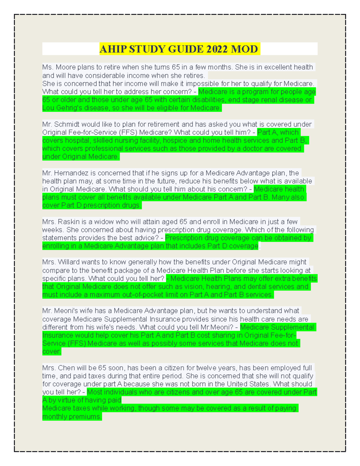 AHIP 2022 MOD Study Guide: Medicare Coverage Insights and Advice - Studocu
