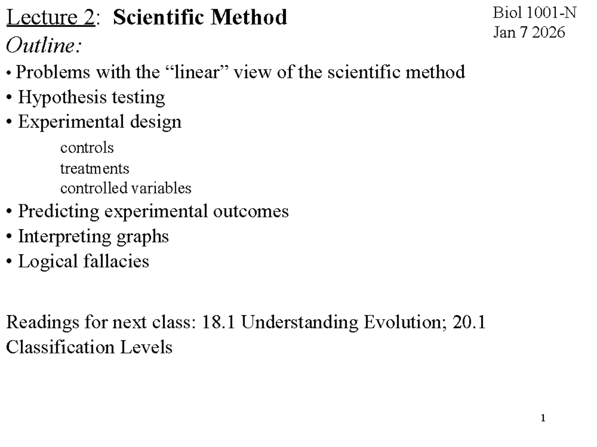 Lecture 2: Scientific Method Overview - Biol Jan 7 2026 - Studocu