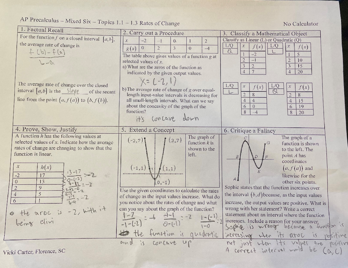 AP Precalculus Homework Packet: Mixed Topics 1.1 & 1.3 Rates of Change ...