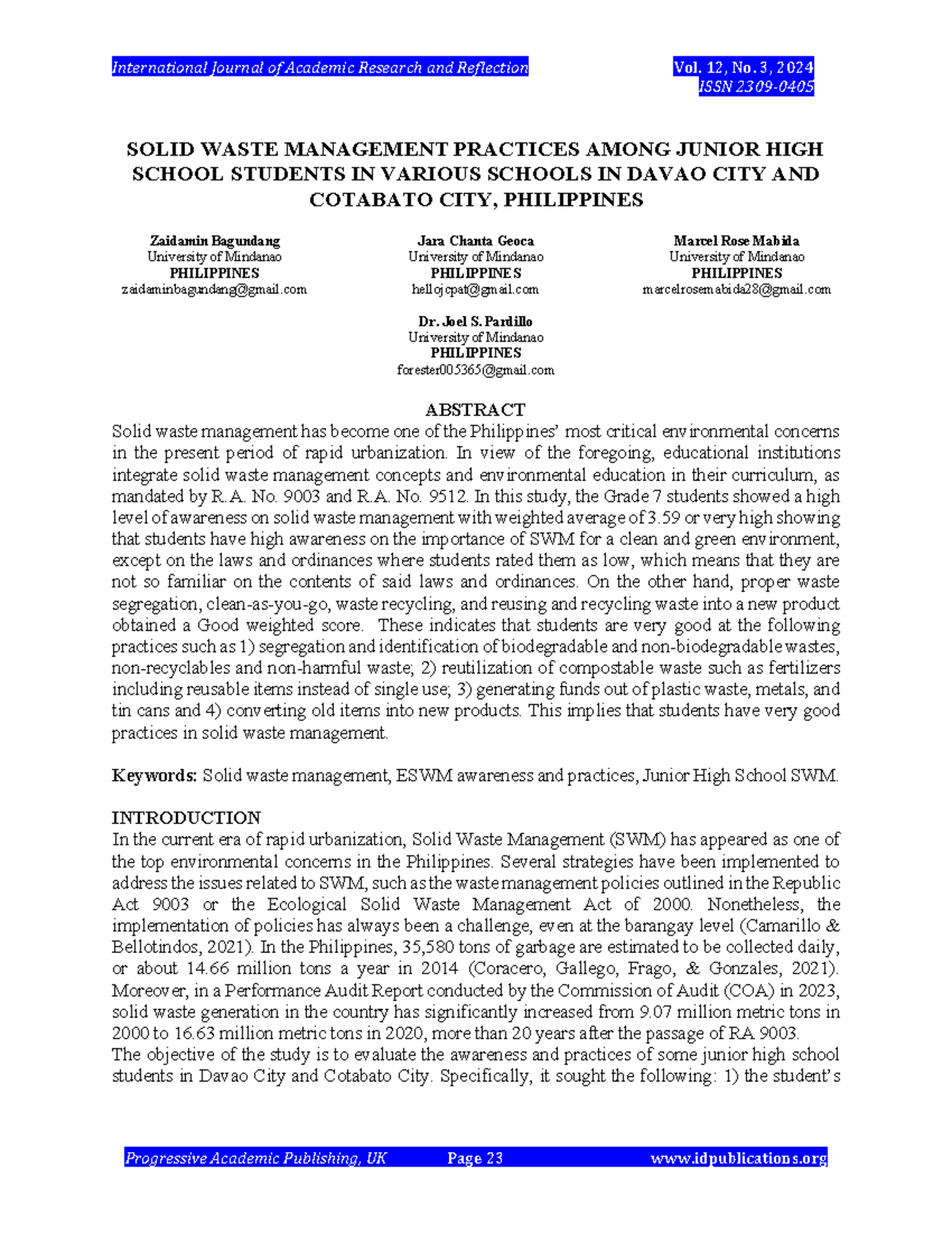 Solid Waste Management Practices Among Junior High Students in Davao City - Studocu