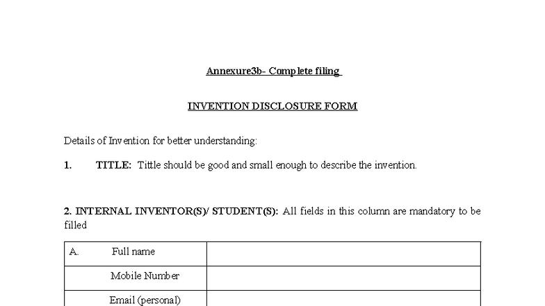 Patent Blank Sample - Invention Disclosure Form (LPU) - Studocu