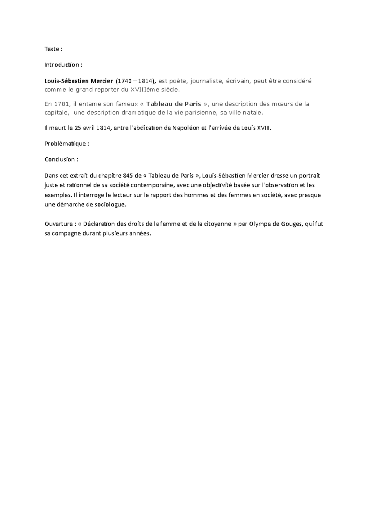 Texte - En 1781, il entame son fameux « Tableau de Paris », une ...